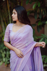 Lilac Handloom Chanderi Lace Saree – Studio Bustle